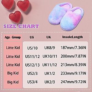 EDCYF Girl's Plush House Slippers Comfy Faux Fur Non-Slip Rubber Sole House Shoes for Kids Bedroom Indoor Outdoor Warm Shoes