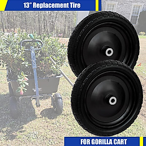 13” Flat-Free Tires for Cart,Solid Polyurethane Wheels for Hand Truck Garden Cart Trolleys,with 5/8” Axle 2.16” Offset Hub 3.15” Tire Width 600 lbs Capacity, 2pack