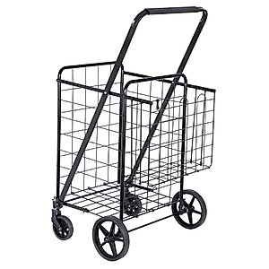 Smartxchoices Large Capacity Folding Shopping Cart with Swivel Wheels, Black, 66 Ibs
