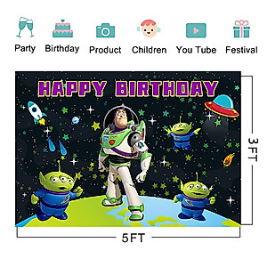 Cartoon Buzz Lightyear Backdrop for Party Supplies 5x3ft Outspace Photo Backgrounds Buzz Lightyear Theme Baby Shower Banner for Cake Table Decoration Green