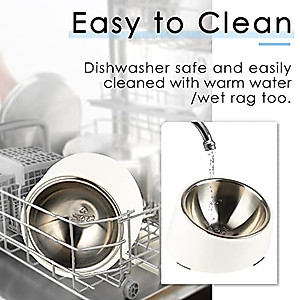 SuperDesign Mess Free 15° Slanted Bowl for Dogs and Cats, Tilted Angle Bulldog Bowl Dog Feeder, Non-Skid & Non-Spill, Easier to Reach Food S/0.5 Cup White