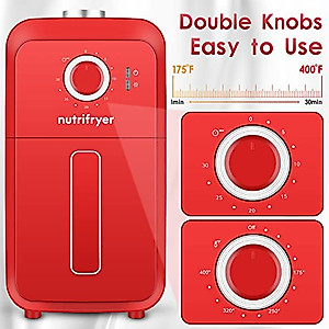nutrifryer Air Fryer, 4Quart Air Fryer with Grill and Recipe Instructions, Small and Compact Design, 50Pcs Custom Parchment Paper Liners, Non-Stick Basket, 1400W, Red