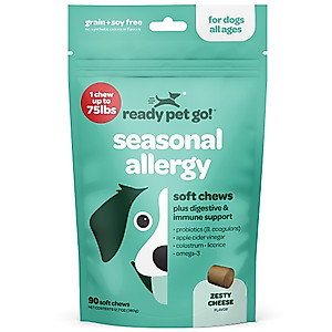 Dog Allergy Chews with Probiotics | Seasonal Allergy Chews for Dogs with Wild Alaskan Salmon Oil & Colostrum | Environmental Dog Allergy Support | NASC Certified & Made in The USA | 90 Chews