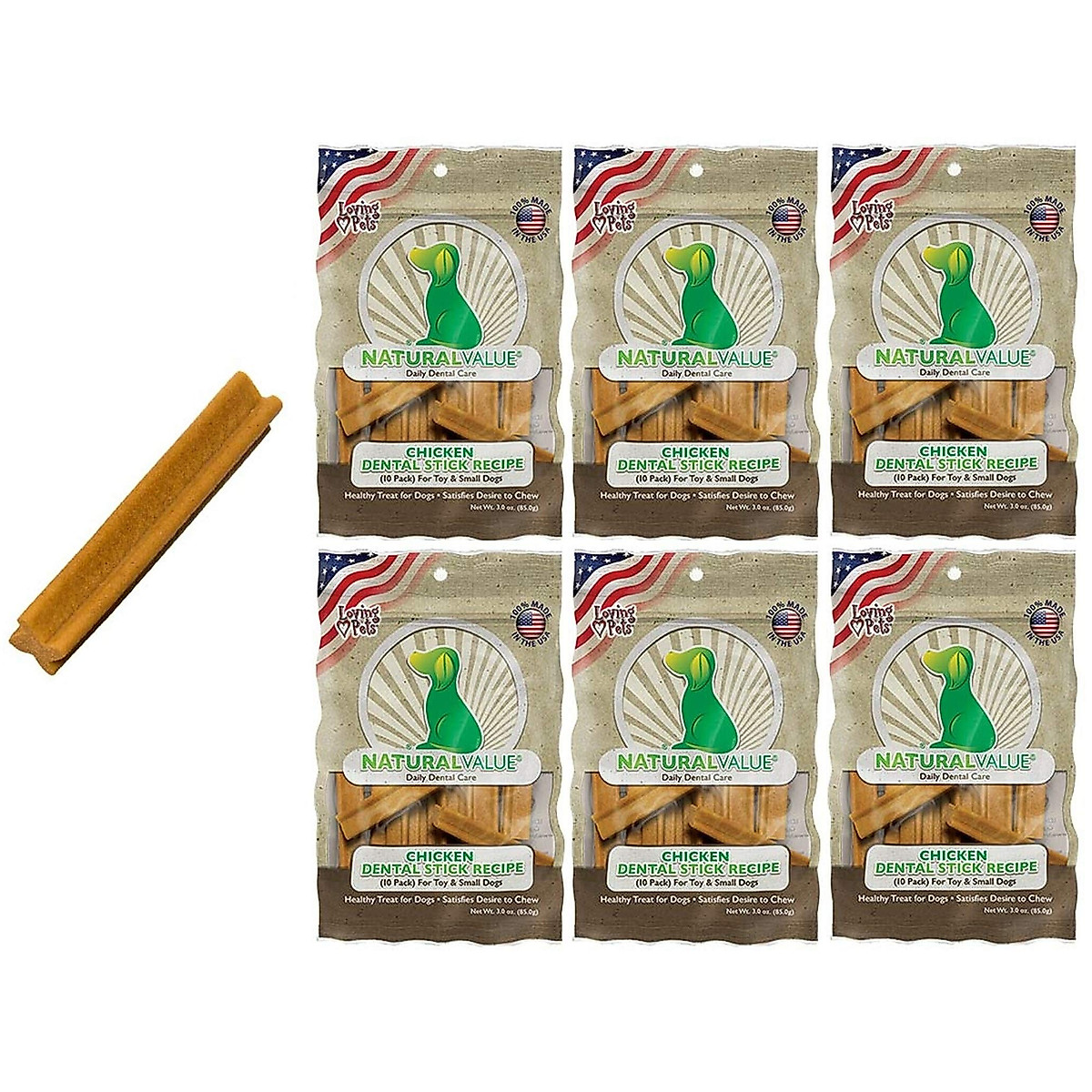 Loving Pets 60 Count Natural Value Chicken Dental Sticks for Small/Toy Dogs, Made in The USA