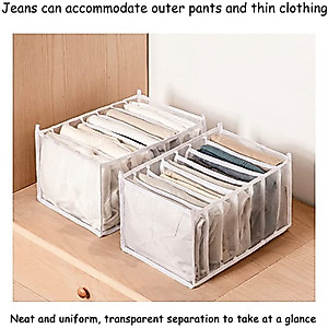 MSJJ 2PCS Wardrobe Clothes Organizer, 7 Grid Jeans + T-Shirt Compartment Storage Box, Foldable Portable Cupboard Drawers Organiser for T-Shirt, Jeans (White)