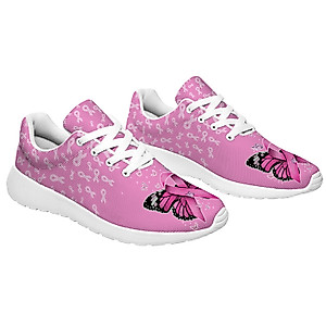 lodaden Pink Shoes Mens Womens Breast Cancer Awareness Sneakers Tennis Running Shoes Gifts for Survivor,US Size 9 Women/7.5 Men