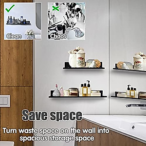 FSiyouda 2 Pack Sturdy and Durable Floating Shelves, Easy to Install Metal Wall Shelf, Modern Style Wall Mounted Shelves for Bathroom, Living Room, Kitchen, Bedroom, Black