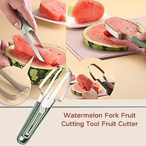 3 In 1 Watermelon Fork Slicer Cutter,2024 New Portability Watermelon Cutter Slicer Tool, Stainless Steel Watermelon Fruit Knives, Portability Knife Fruit Fork for Camping Kitchen Gadgets (1PCS)