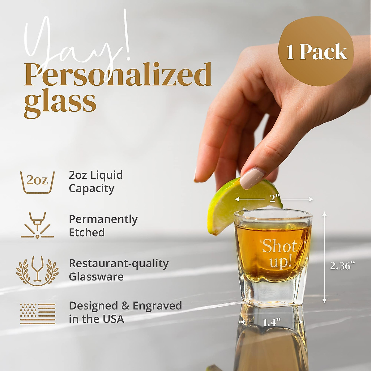 Custom Text Shot Glass - Engraved Personalized Shot Glasses For Weddings, Birthdays, Groomsmen and Party Favors - Unique Shot Glasses, Square Shot Glass Party Favors (1 Pack-2oz Square Shot)