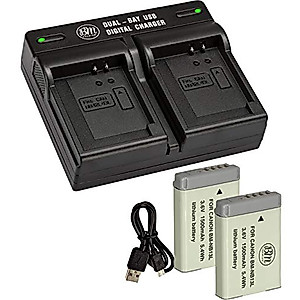 BM 2-Pack of NB-13L Batteries and Dual Battery Charger for Canon PowerShot SX740 HS, G1 X Mark III, G5 X, G5 X Mark II, G7 X, G7 X Mark II, G7 X Mark III, G9 X, G9 X Mark II, SX620 HS, SX720 HS Camera