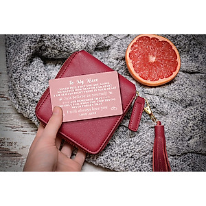 Ptzizi Niece Pink Metal Wallet Insert Card, Engraved Inspirational Wallet Card for Niece Birthday Adult Christmas Graduation Gifts from Aunt Uncle (A11)