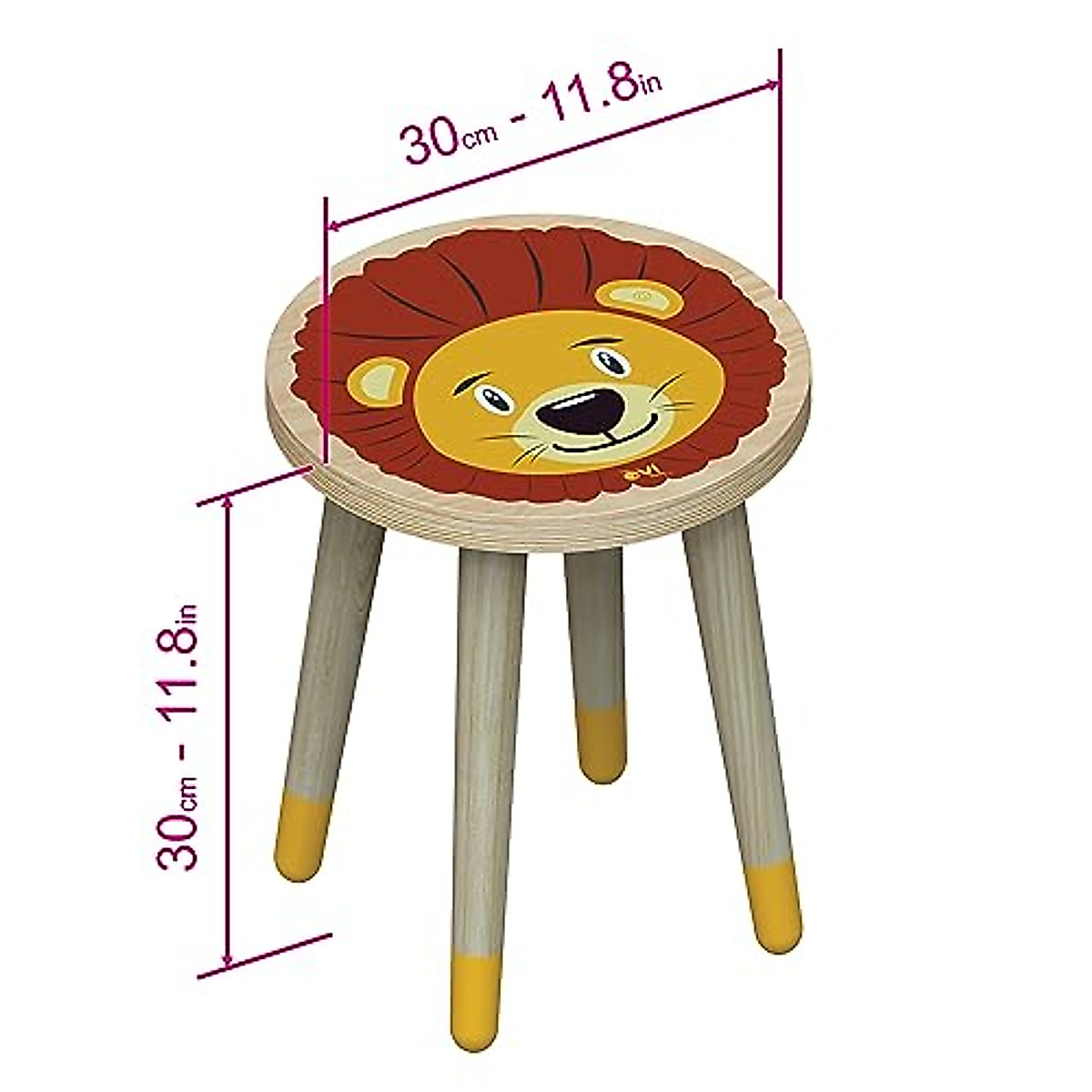 THE OVI FAMILY Kid’s Stool -12 inch Non-Slip Folding Step Stool,Wooden Chair, Lightweight Assembled Four-Legged Sitting Stool- Kitchen,Bathroom, Bedroom, Classroom, Playroom (Lion)