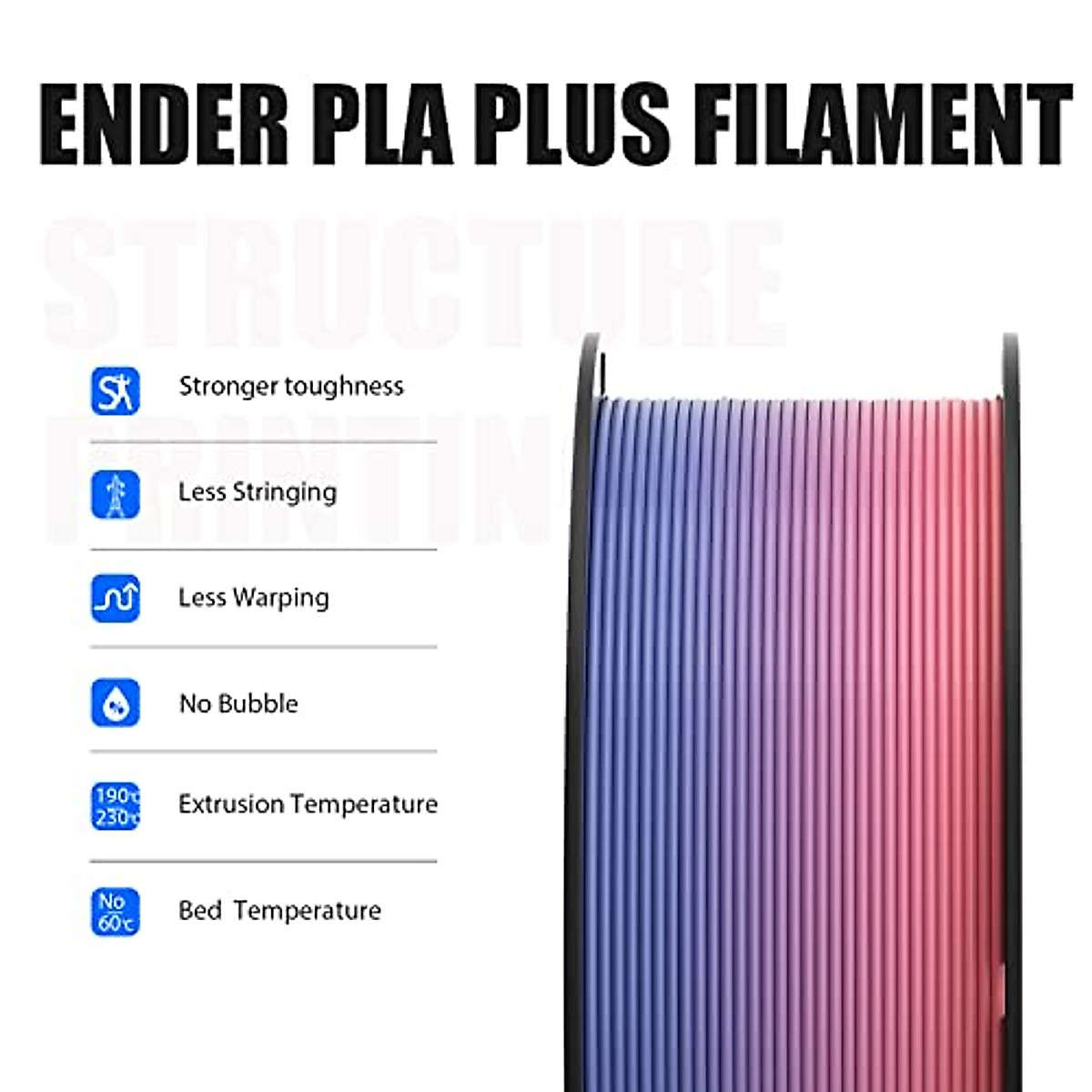 Creality PLA Filament Pro Rainbow, 1.75mm 3D Printer Filament, Ender PLA + (Plus) Printing Filament, 1kg(2.2lbs)/Spool, Dimensional Accuracy ±0.03mm. Fit Most FDM Printer