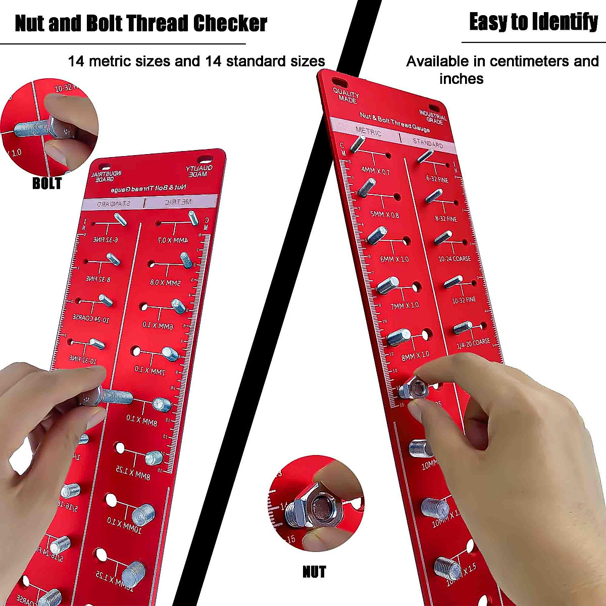 Thread Checker, Thread Size Checker, Nut and Bolt Thread Checker 28 Bolt Size and Thread Gauge, Bolt Gauge, Bolt and Nut Identifier Gauge for Hanging