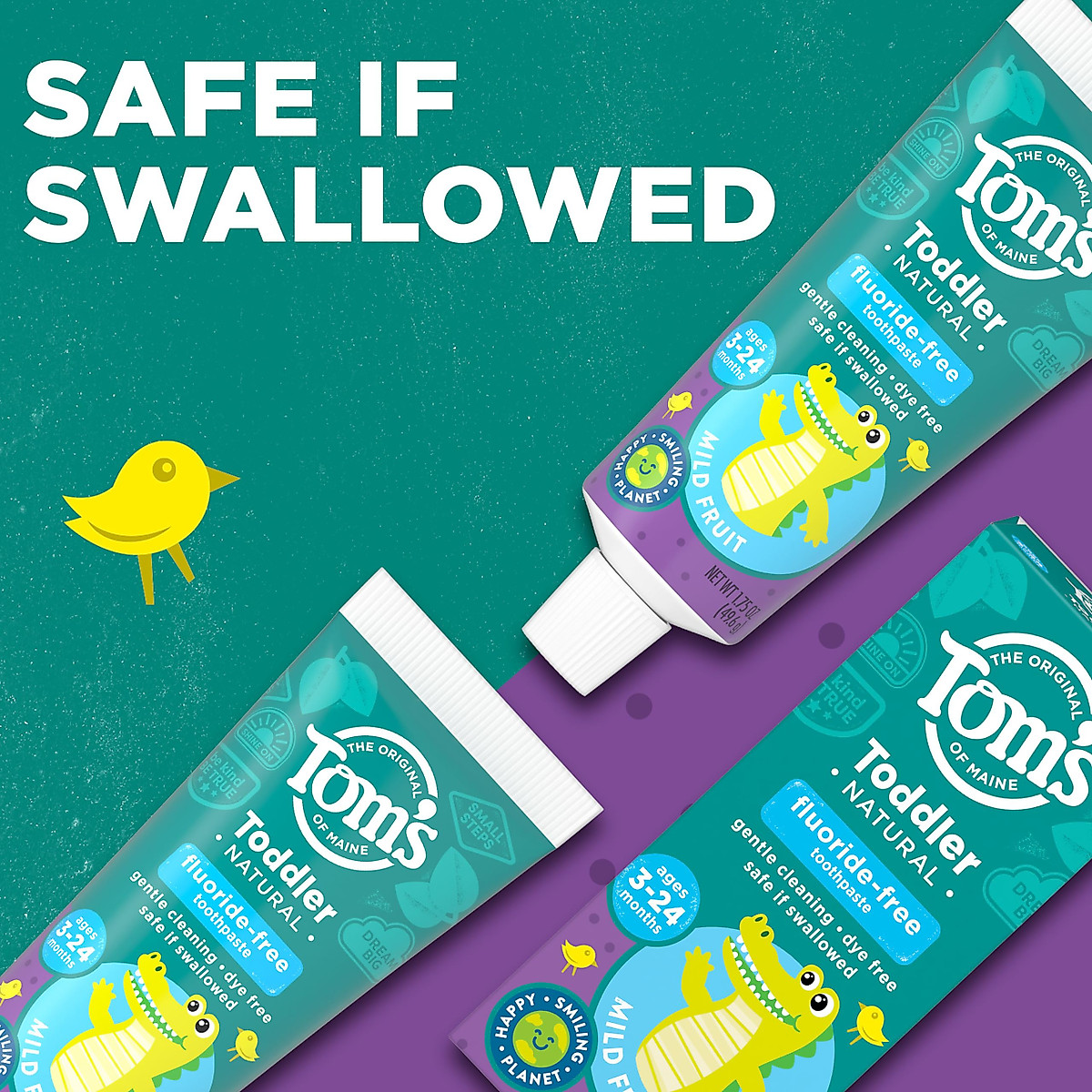 Tom's of Maine Fluoride-Free Toddler Training Toothpaste, Mild Fruit, 1.75 oz. 3-Pack (Packaging May Vary)