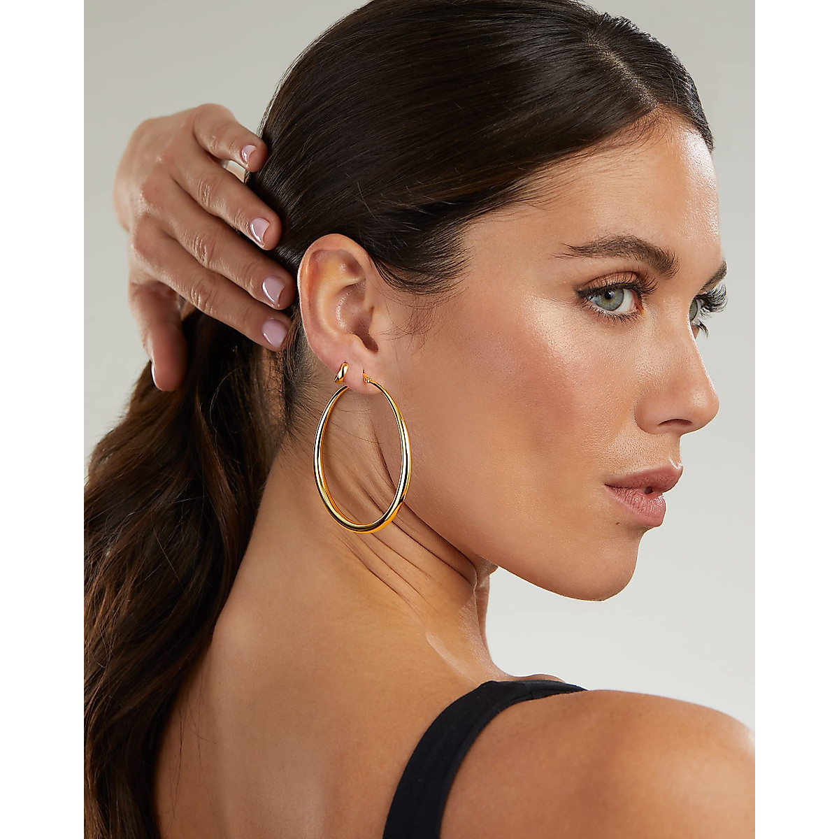 MILLA 14K Gold Hoop Earrings For Women, Silver Hoop Earrings & Rose Gold Earrings with Graduated Curvature (14K Gold Plated/Medium - 2.4 in)