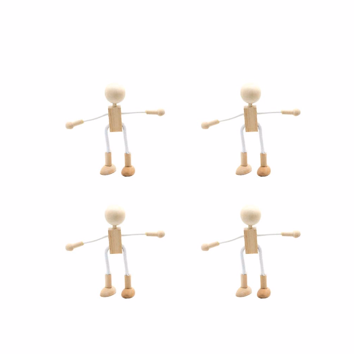 EXCEART Wood Peg Dolls 4Pcs Unfinished Wooden Peg Doll Adjustable Wood Peg People Doll Robot Paintable Bodies Figures for DIY Arts Crafts Peg Game Party Favor
