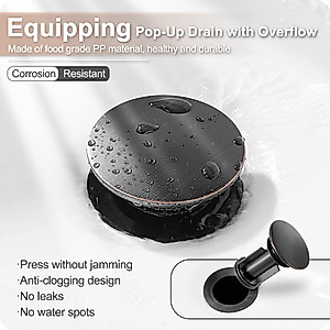 HOIGY Oil Rubbed Bronze Bathroom Faucet, Brass Waterfall Faucet Widespread Bathroom Sink Faucet 3 Hole, 4-16 Inch Bathroom Faucets with Pop Up Drain 2 Handle & Supply Hose for Hotel Farmhouse Antique