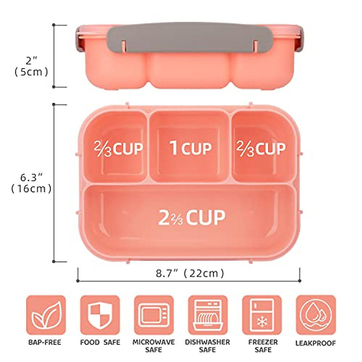 Vensp Adult Lunch Bento Box, lunch Boxes for School, Toddler/Kids/Adults, 1300ml-with 4 Compartments&Fork, Leak-Proof, Men Women lunch box, Microwave/Dishwasher/Freezer Safe, Bpa-Free(Pink)