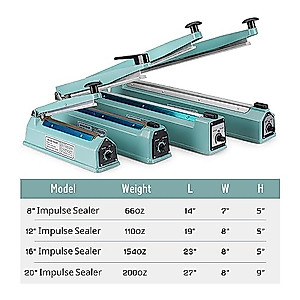 Flexzion Impulse Sealer 16 Inch (400mm) 500W Heat Sealer Machine with Adjustable Heating Mode, No Warm Up Needed, Portable Bag and Seal Impulse with Replacement Element Grip and Teflon Tape