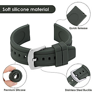 Bewudy Quick Release Watch Band, Soft Silicone Watch-Bands Strap, Silver Stainless Steel Buckle, Replacement Band Width 20mm 22mm for Men (22 mm, Green)