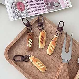 WEIGANGFANG 5 Pcs Resin Cat Dog Bear Rabbit Bread Key Chain Cartoon Star Cookies Key Rings Animal Cake Keychains for Halloweens’ Gift, Boy & Girls' Gift