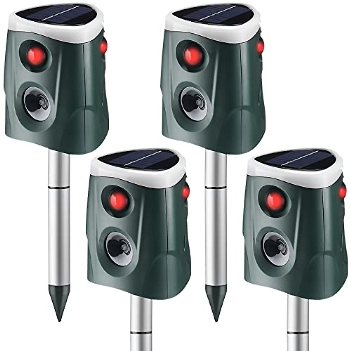 Solar Animal Repeller Ultrasonic Repellent Alarm Sound Cat Deterrent Multi Modes Mole Repellent Motion Detection LED Flashing Light to Repel Dog Raccoon Bird Squirrels Fox Garden Animal Green(4 Pack)