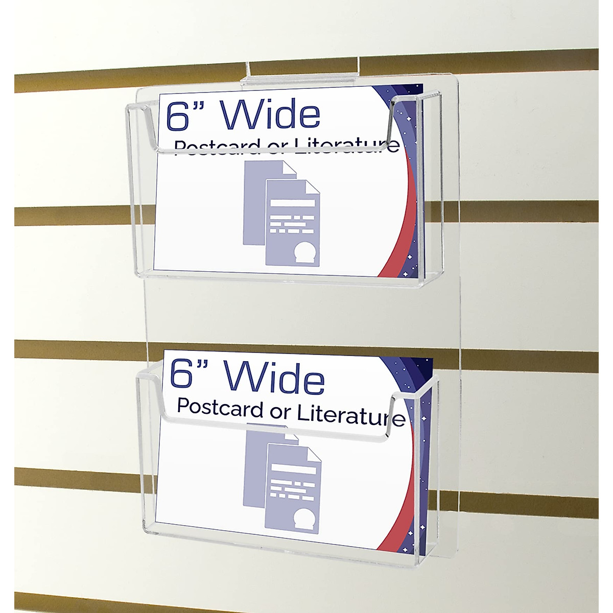 Marketing Holders Slatwall Postcard Organizer Double Pocket Clear Acrylic Display for 6" Timeclock Index Card Pamphlets Greeting Cards Organizing Space Saving Rack
