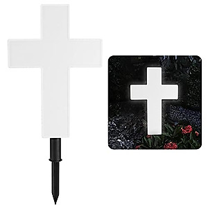 Solar Lighted Cross Grave Lighted White Garden Cross Stake Decor for Home Memorial Decoration,Outdoor Yard, Home, Patio(White)