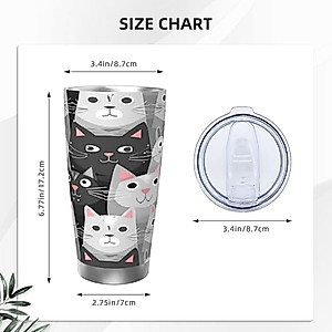 AYCZN Cute Cat Face 20 OZ Tumbler Stainless Steel Travel Coffee Mug, Kitten Insulated Water Bottle with Lid and 2 StrawsLeakproof Thermal Cup