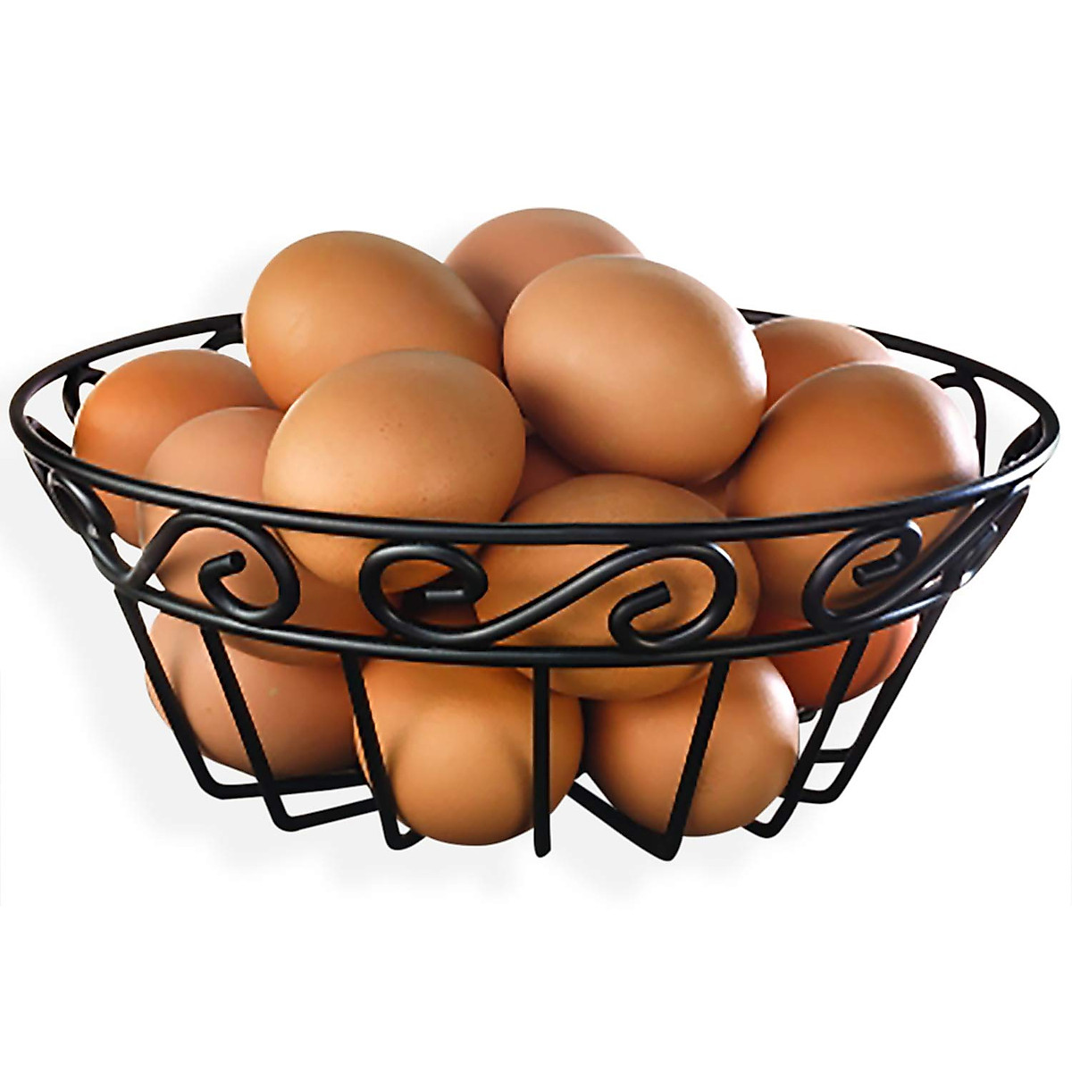 Kitchen Decor Fruit Basket Counter Egg Decorative Bowl Wire Metal Black Scroll Storage Tray by EASYVIEW