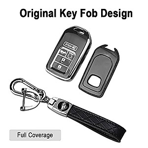 QBUC for Honda Key Fob Cover with Keychain,Car Key Case Shell Protection fit for Honda Accord Civic CRV Pilot Odyssey Smart Remote Key(Black)
