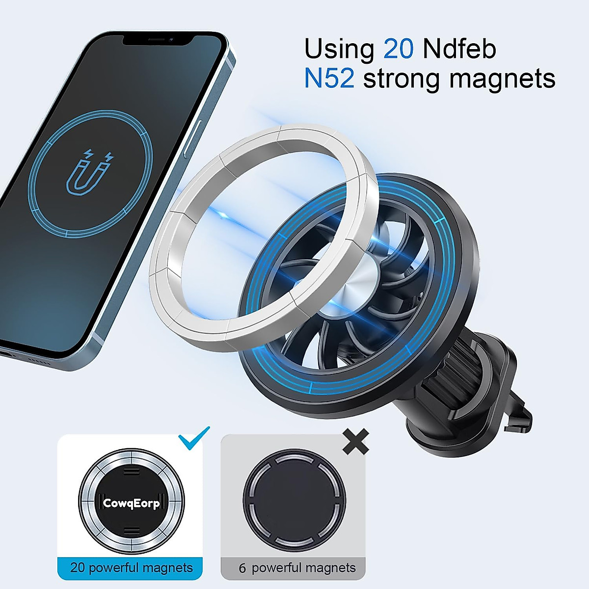Magnetic Phone Holder for Car [20 Powerful Magnets], Hands-Free Magsafe Car Mount for Air Vent, Cell Phone Vehicle Mount, Mobile Stand for Car, Fit for iPhone All Phone Smartphone