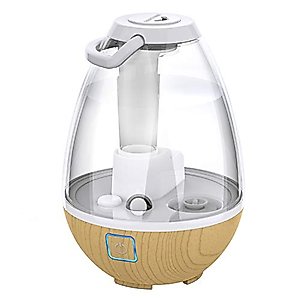 Sharper Image UHT1-SI Ultrasonic Cool Mist Humidifier, 0.4 Gallon (1.5L) Water Tank, 2 Settings, Auto Shut-Off, 360° Rotatable Nozzle, Illuminated Touch Control, LED Nightlight, Ash Woodgrain