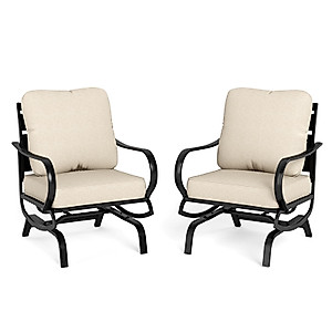 PHI VILLA Patio Conversation Set for 2, Deluxe Outdoor Patio Set with 2 C-Base Padded Sofa Chair