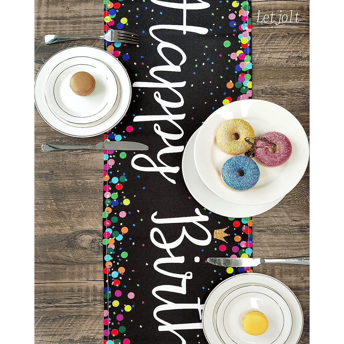 Letjolt Happy Birthday Table Runner 72 Inches Celebrate Birthday Party Table Decor, Black