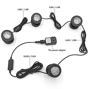 RGB Underwater Pond Lights with Timer, RGB Fountain Lights Underwater Light IP68 Waterproof, Dimmable Outdoor Landscape Lights Fish Tank Pond Fountain Garden(4 Lights)