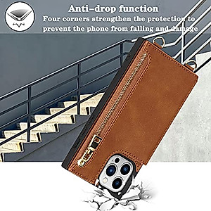 Ｈａｖａｙａ Crossbody Wallet for iPhone 13 pro max case with Strap iPhone 13 pro max case with Card Holder-Brown