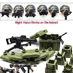 ZHX Weapon Pack Military Accessories Building Block Toys Include NVD Helmet Body Armor E.O.D Suit Camouflage Gun for Army Equipment Gear Sets Compatible with Mini Figure of Major Brand