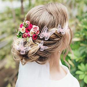 WILLBOND 18 Pieces Butterfly Hair Clip Halloween Lace Hair Bows Embroidery Butterfly Hair Pins Hair Accessories for Halloween Cosplaying Women, 2 Sizes(Pink)