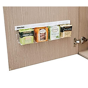 Clear Tea Bag Organizer Holds up to 52 Tea Bags, Tea Organizer Tea Box Alternative with 3M Strips for Storage Cabinet & Kitchen Pantry Doors, Drawer Organizer, Tea Bag Holder is 13.00 x 3.75 inches