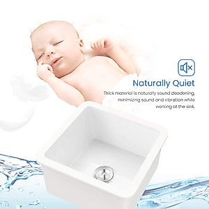 KIBI K2-S18SQ Single Bowl Heat Safe Glazing Fireclay Undermount Kitchen Sink 18 inch with Bottom Grid and Strainer (Cubic series) (White)