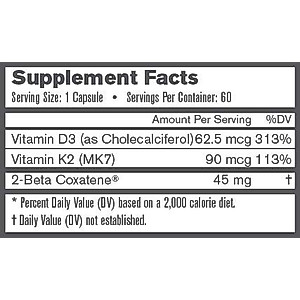 ZYCAL Vitamin D3/K2 Supplement (60 Capsules), Improve Your Bone and Joint Health, Superior Bone Support, Promote Healthy Function, Boost Your Immune System, Non-GMO, Gluten-Free