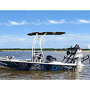 Dolphin Pro2 T-TOP Center Console Fishing Boat Tower Bimini Canopy, Marine Anodized Aluminum, Collapsible TTOP, Centre Fold Down Shade Roof (White Powder Coat - Black Canopy)