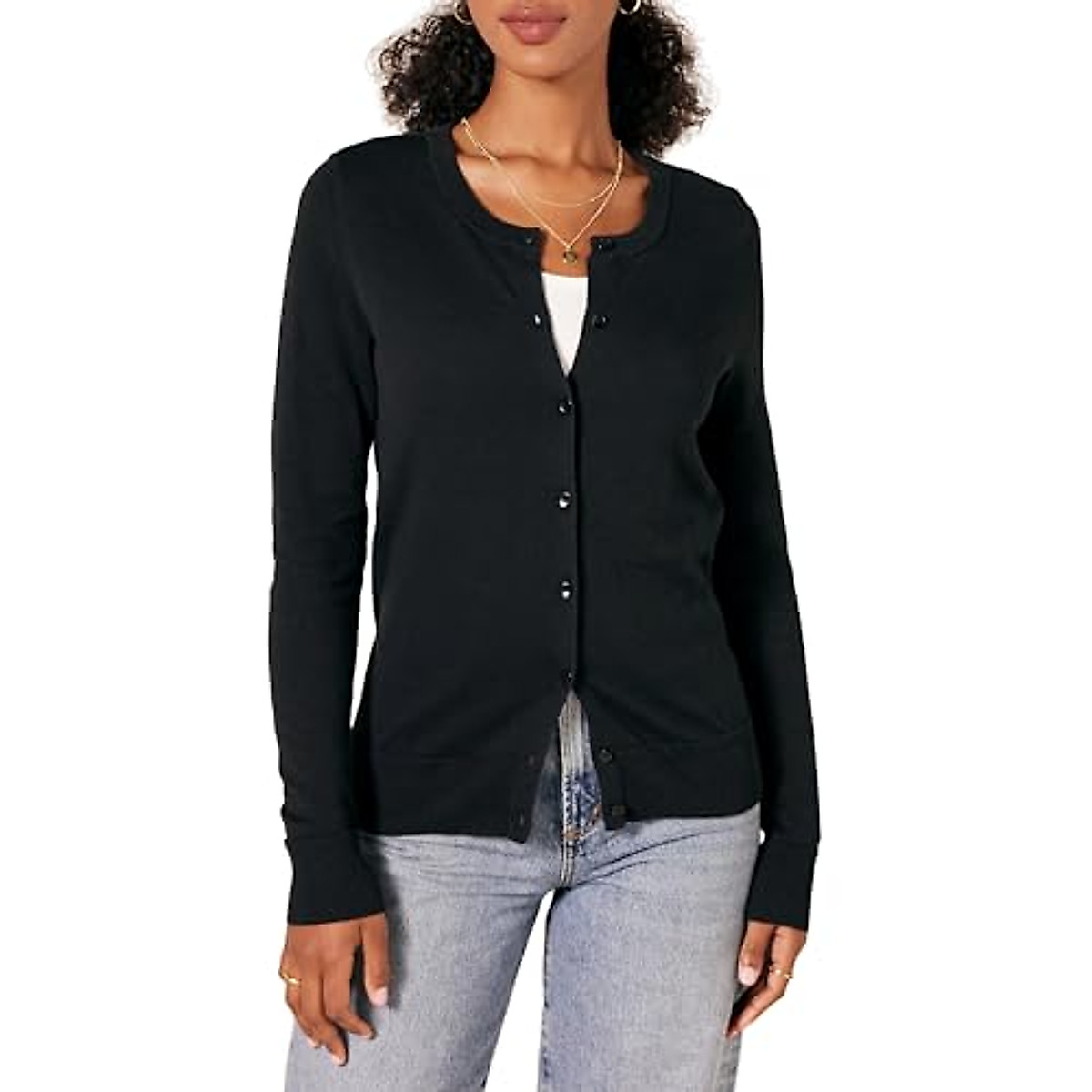 Amazon Essentials Women's Lightweight Crewneck Cardigan Sweater (Available in Plus Size), Black, 3X