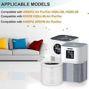 Lhari 2 Pack A1 Replacement Filter Compatible with VEWIRO Air Purifier HQSC-50, HQKJ-80, AMEIFU AP01W, KOIOS HQKJ-50 and Tailulu PUR0003 Air Purifier, 3-in-1 H13 True HEPA Filter