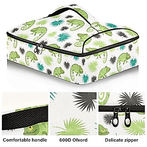Kcldeci Insulated Thermal Food Carrier Insulated Casserole Carrier for Hot or Cold Food,Tropical Chameleons and Palm Leaves Insulated Tote Bag for Potluck Cookouts Parties Picnic,Lasagna Lugger