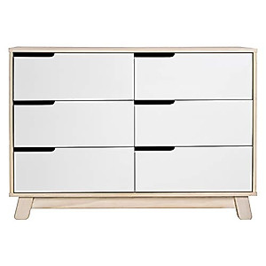 Babyletto Hudson 6-Drawer Assembled Double Dresser in Washed Natural and White, Greenguard Gold Certified