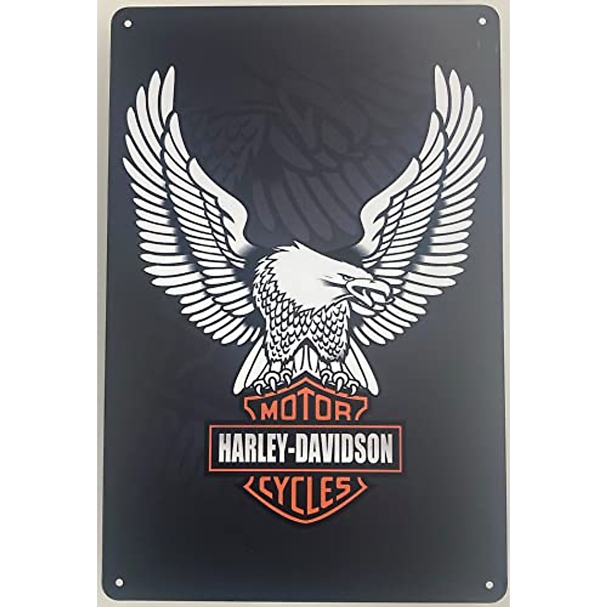 Tin Sign Bar Plaque | Metal Wall Decor Poster | Harley Davidson Motorcycles Eagle 8 x 12 in. | Classic Decorative Sign for Home Kitchen Bar Room Garage Studio | Motorcycle Style Black
