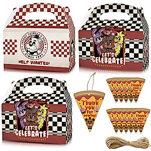 HOMEZZO Five Nights Game Party Favor Boxes, Set of 12 Video Game Goody Treat Boxes with Pizza Tags for Halloween and Game Party